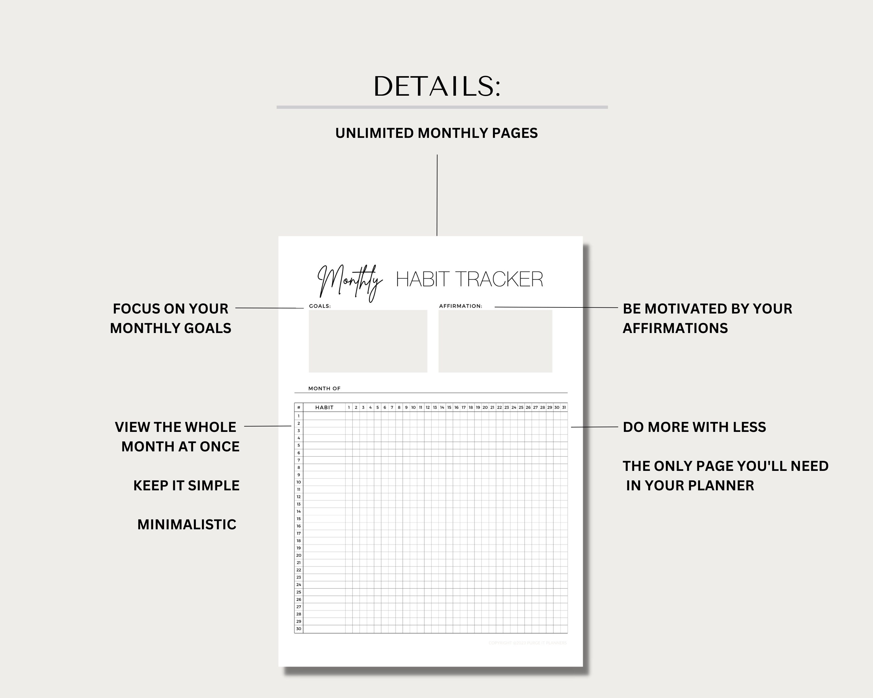 Monthly Habit Tracker, Habit Checklist Tracker Goodnotes, 30 Days ...