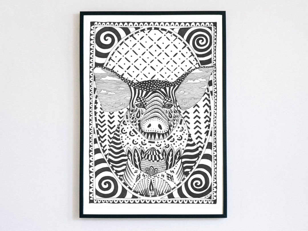 Pig, Ink Drawing, Decorative, Printable Wall Art, Digital Download - Etsy