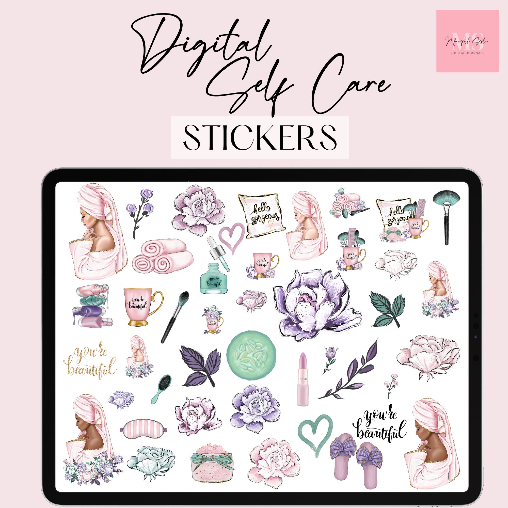 Digital Wellness Stickers | Self Care Stickers | Digital iPad Stickers ...