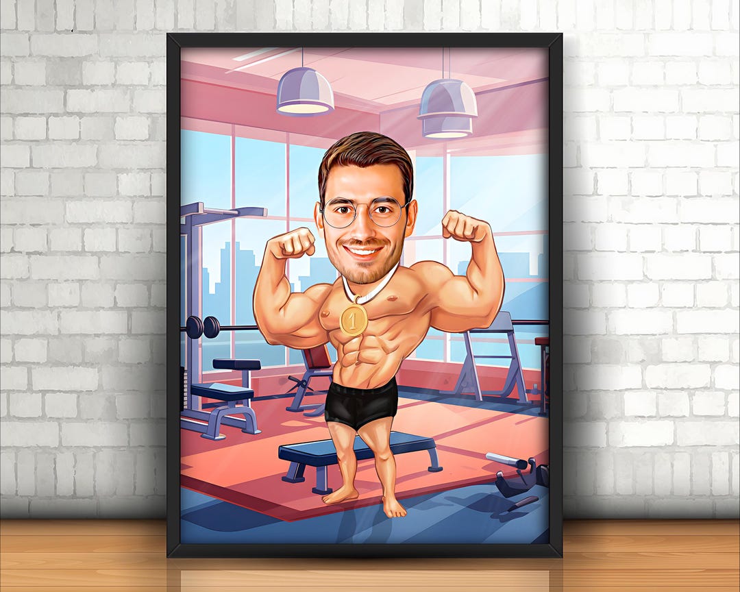 Bodybuilder Caricature, Personalized Cartoon for Fitness Fan , Custom ...