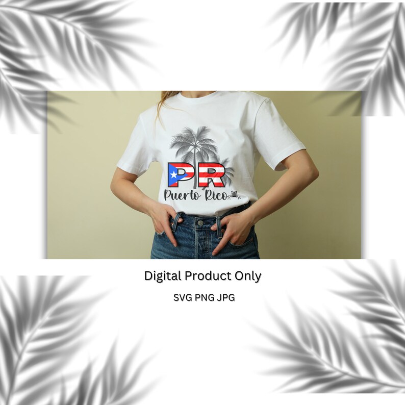 Digital Puerto Rico Flag With Palm Tree Print Tropical Island Wall Art ...