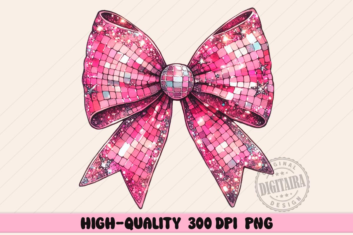 Pink Disco Bow PNG, Glitter Pink Bow PNG, Coquette Glitter Pink Bow Png ...