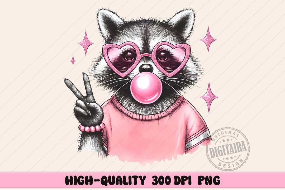 Pink Raccoon Bubble Png Funny Peace Sign Raccoon Png Pink Bow Raccoon ...
