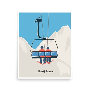 Personalized Skiing Chairlift Couple Poster, Vintage Chairlift Print - Etsy