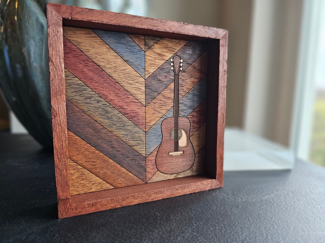 5 Square Laser Cut Chevron Guitar Wooden Mini Art - Etsy