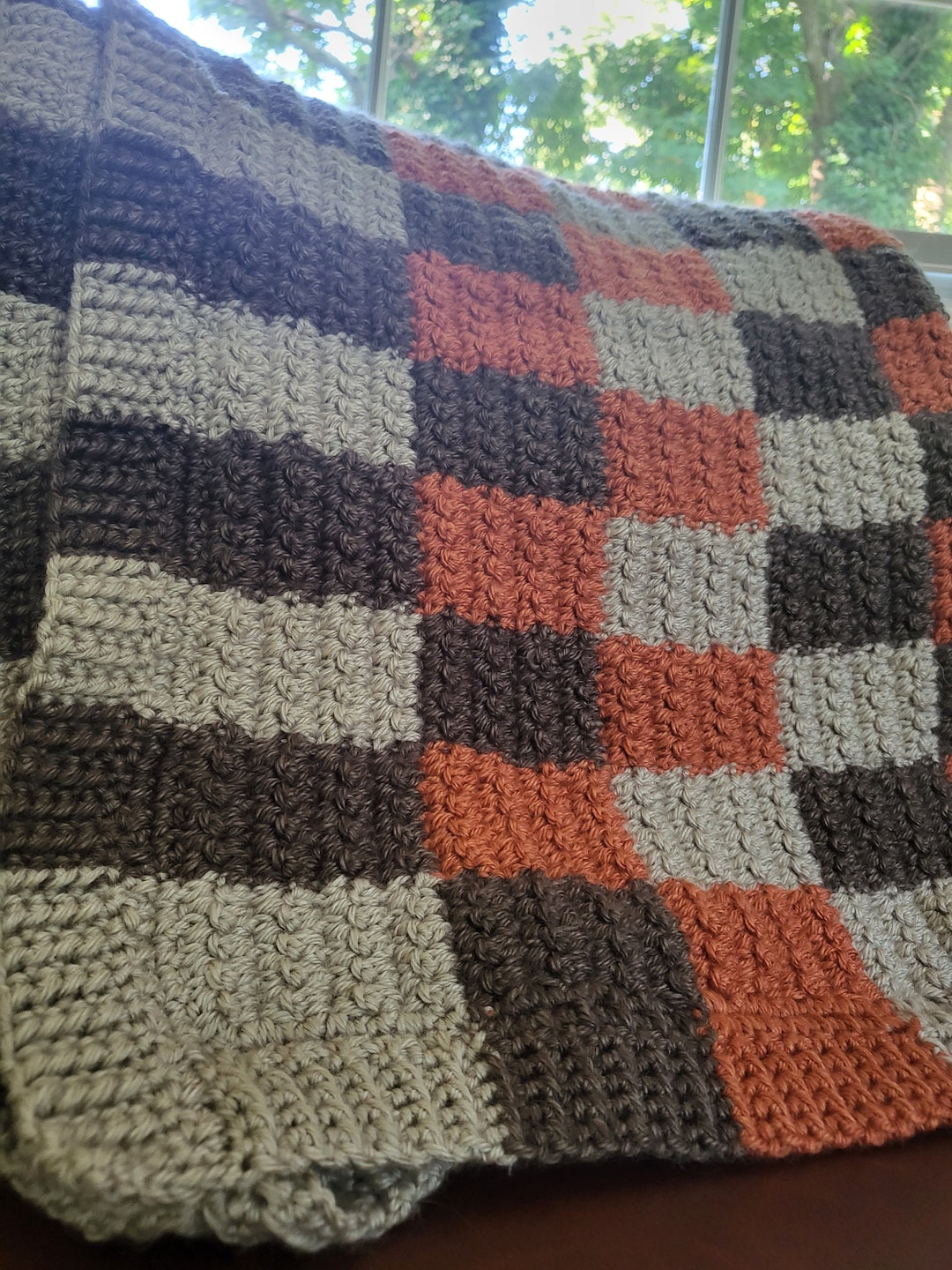 Baby Blanket Crocheted Fall Color Checkered Pattern - Etsy