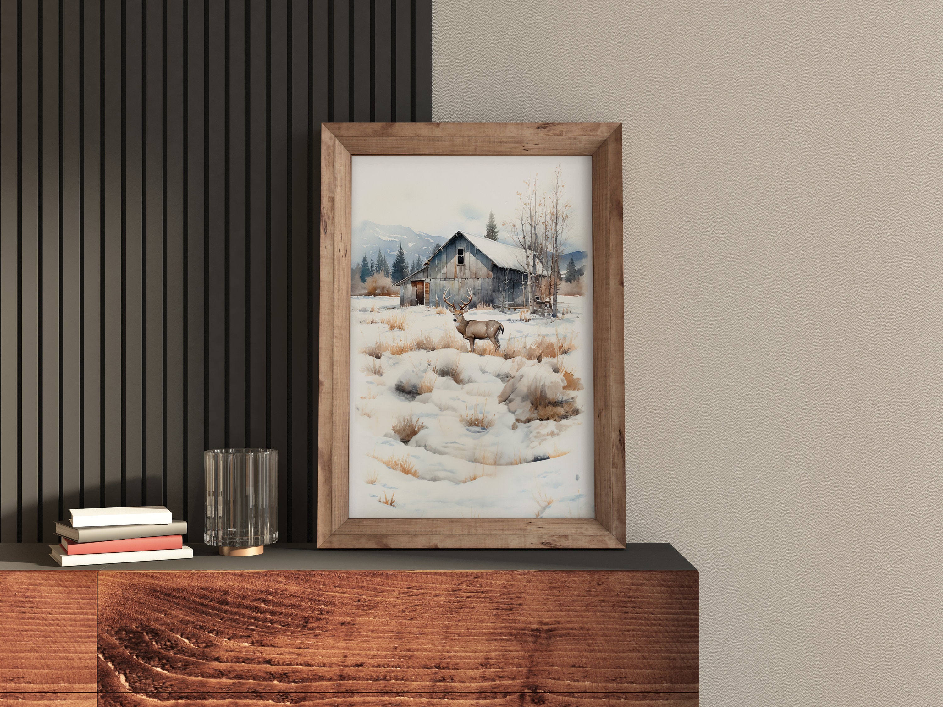 Winter Barn, Christmas Printable Wall Art, Portrait Wall Art Print ...