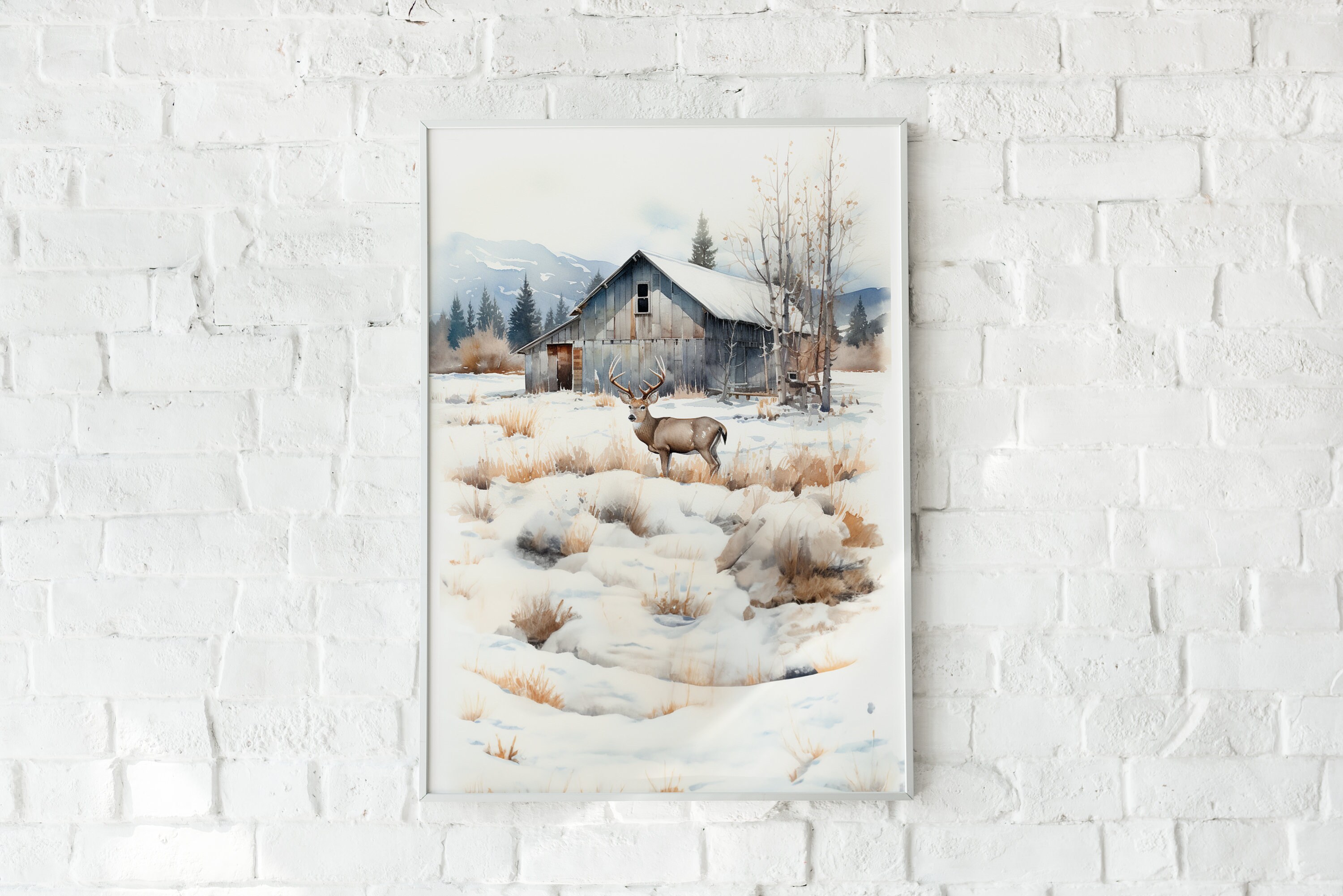 Winter Barn, Christmas Printable Wall Art, Portrait Wall Art Print ...
