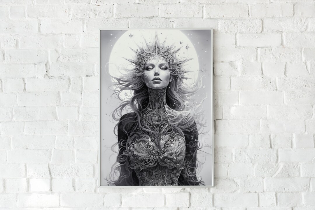 Stellar Enchantress Art Print: Black and White Celestial Concept (PDF ...