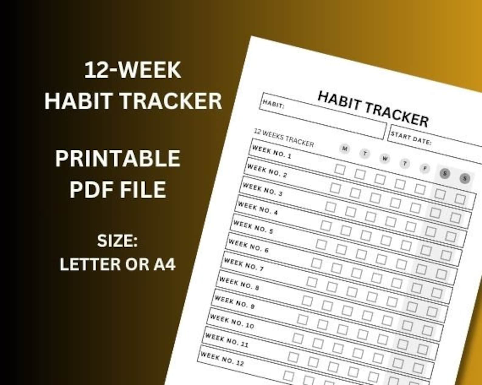 Printable Habit Tracker 12 Week Tracker by Days of the Week - Etsy