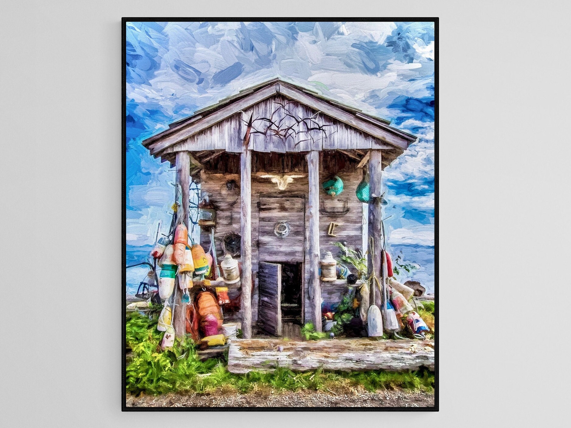 Seaside Fishing Shack Wall Art, Blue and Green Home Decor, Beach Living ...