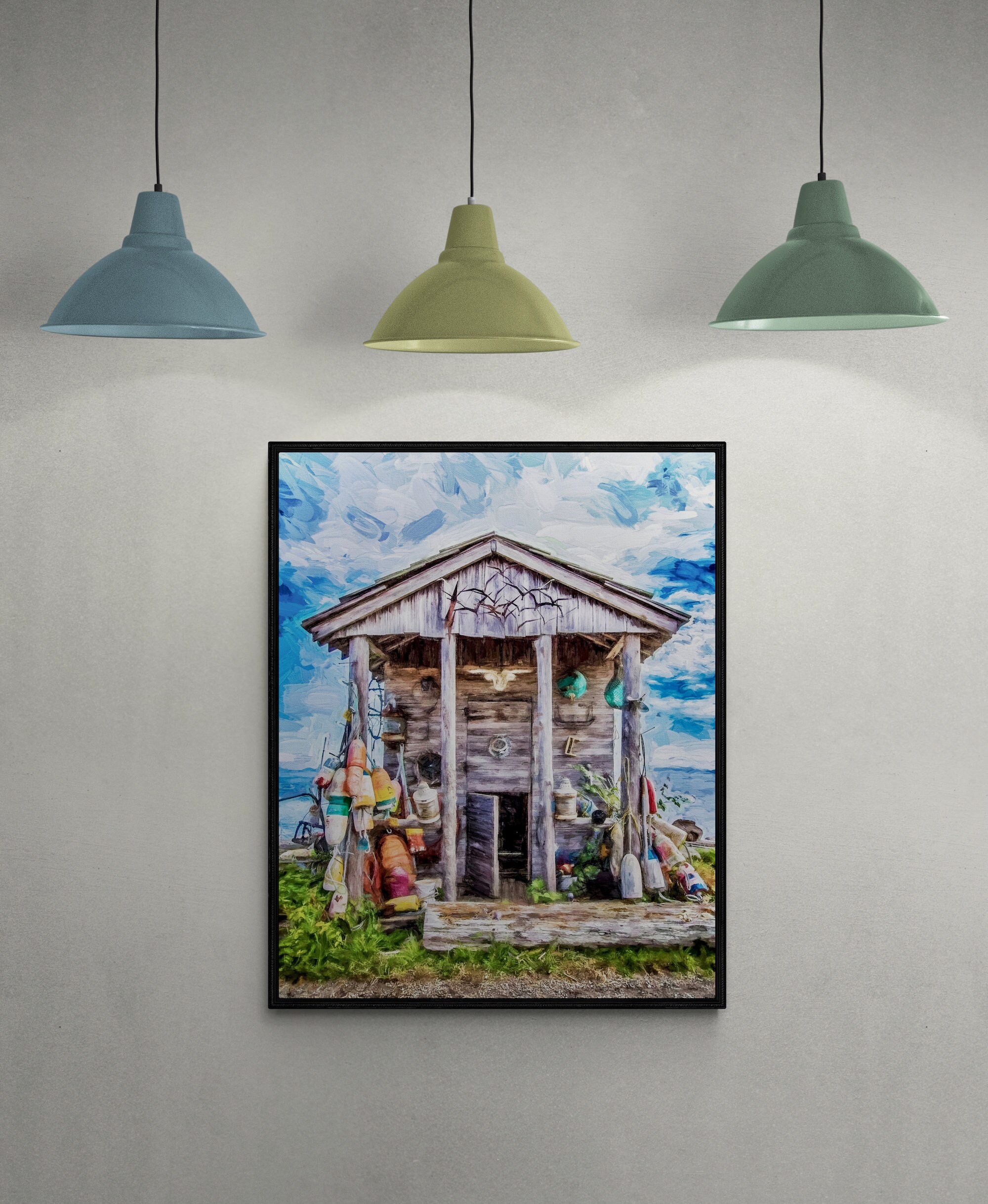 Seaside Fishing Shack Wall Art, Blue and Green Home Decor, Beach Living ...