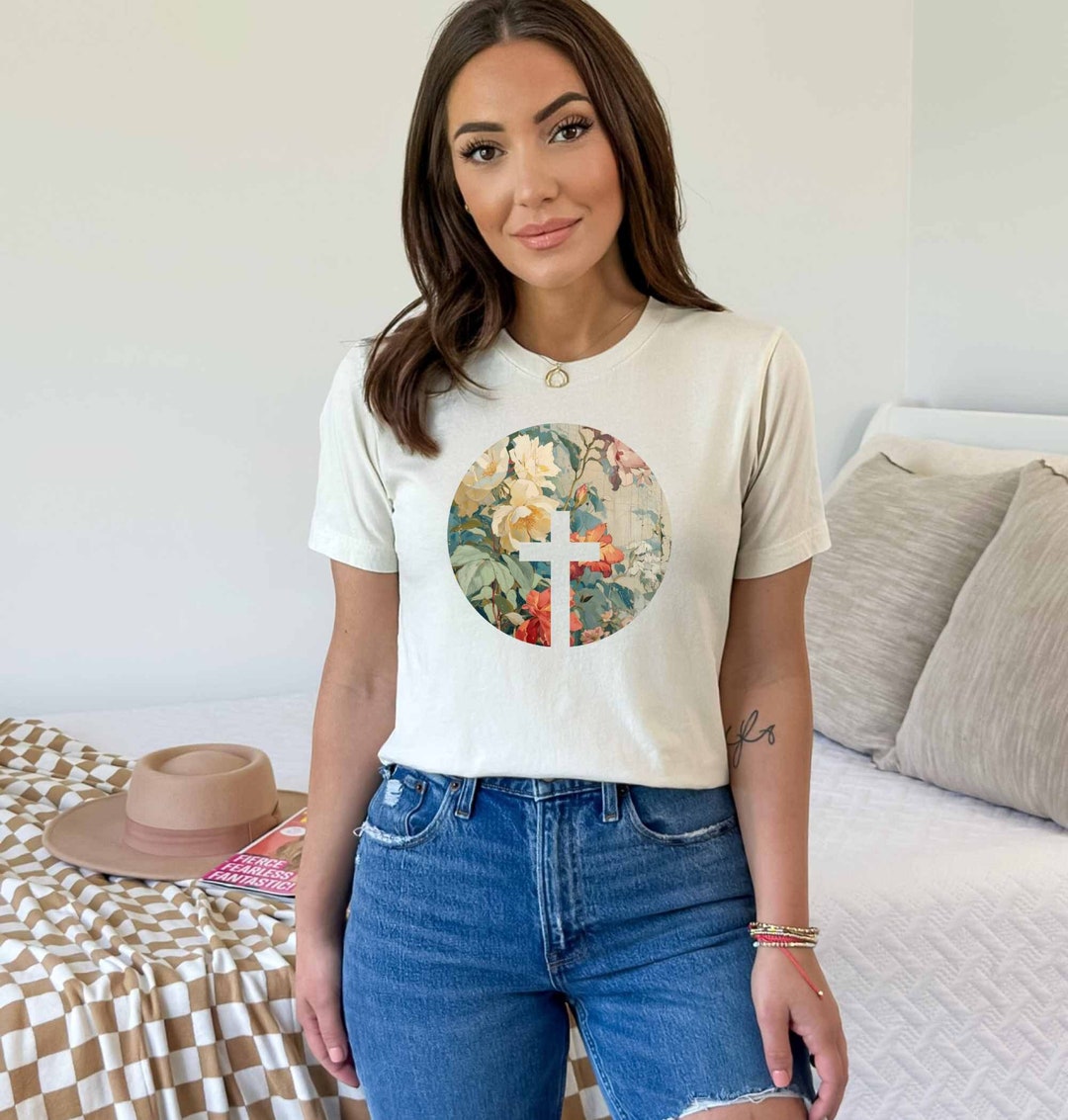 Flower Cross Shirt Christian Cross T-shirt, Negative Space Design ...