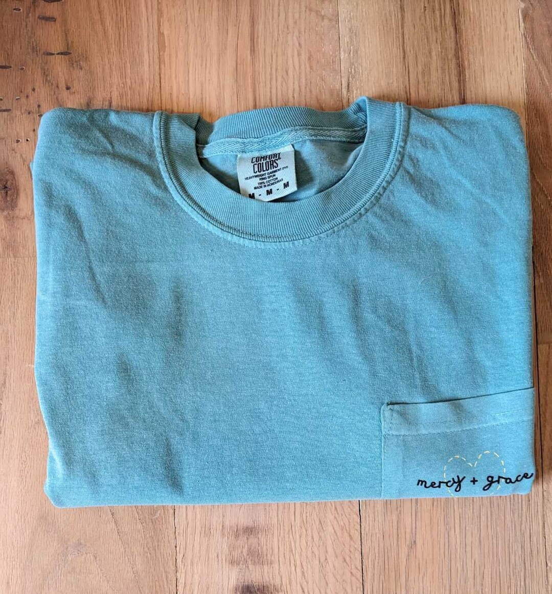Mercy and Grace Comfort Colors Pocket Tee Minimalist Christian T-shirt ...