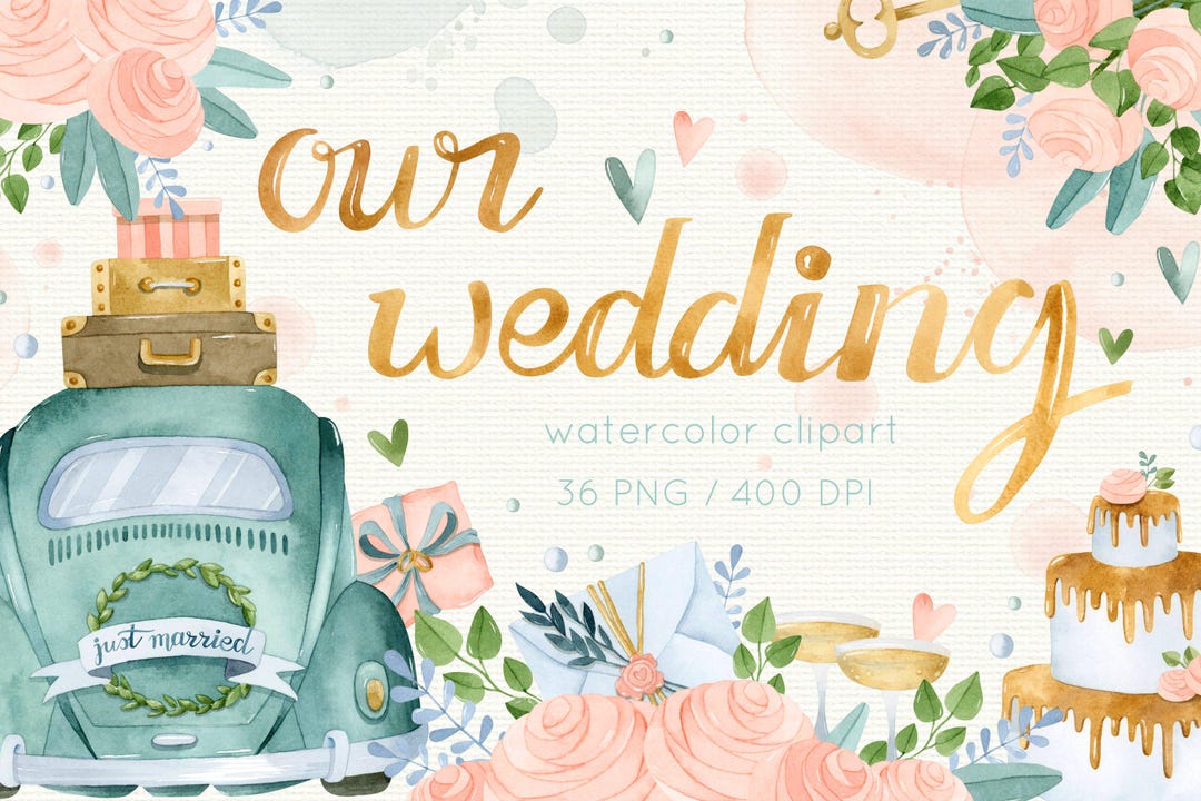Watercolor Wedding Clipart 36 PNG Hand-drawn Elements Set - Etsy