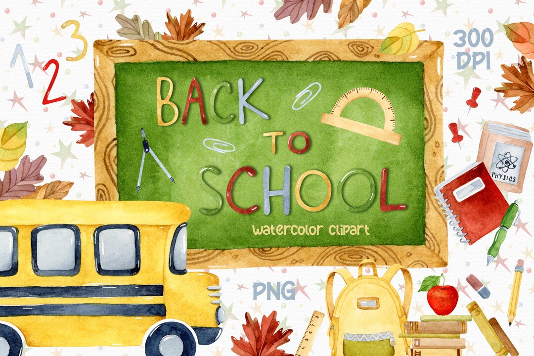 Back-to-school Watercolor Clipart and Seamless Patterns - Etsy