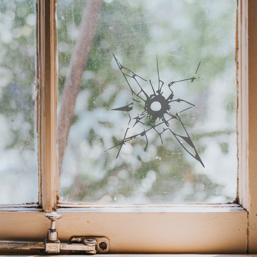 Bullet Shattered Glass Halloween Sticker Transparent Cut Bullet Hole ...