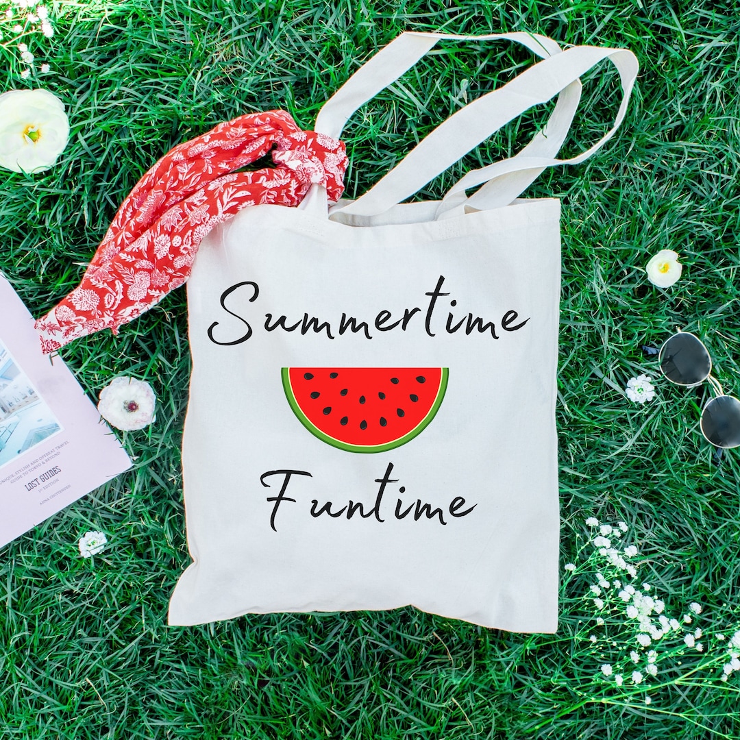 Summertime Funtime Cute Fun Canvas Tote Bag, Pool Tote Bag, Beach Tote ...