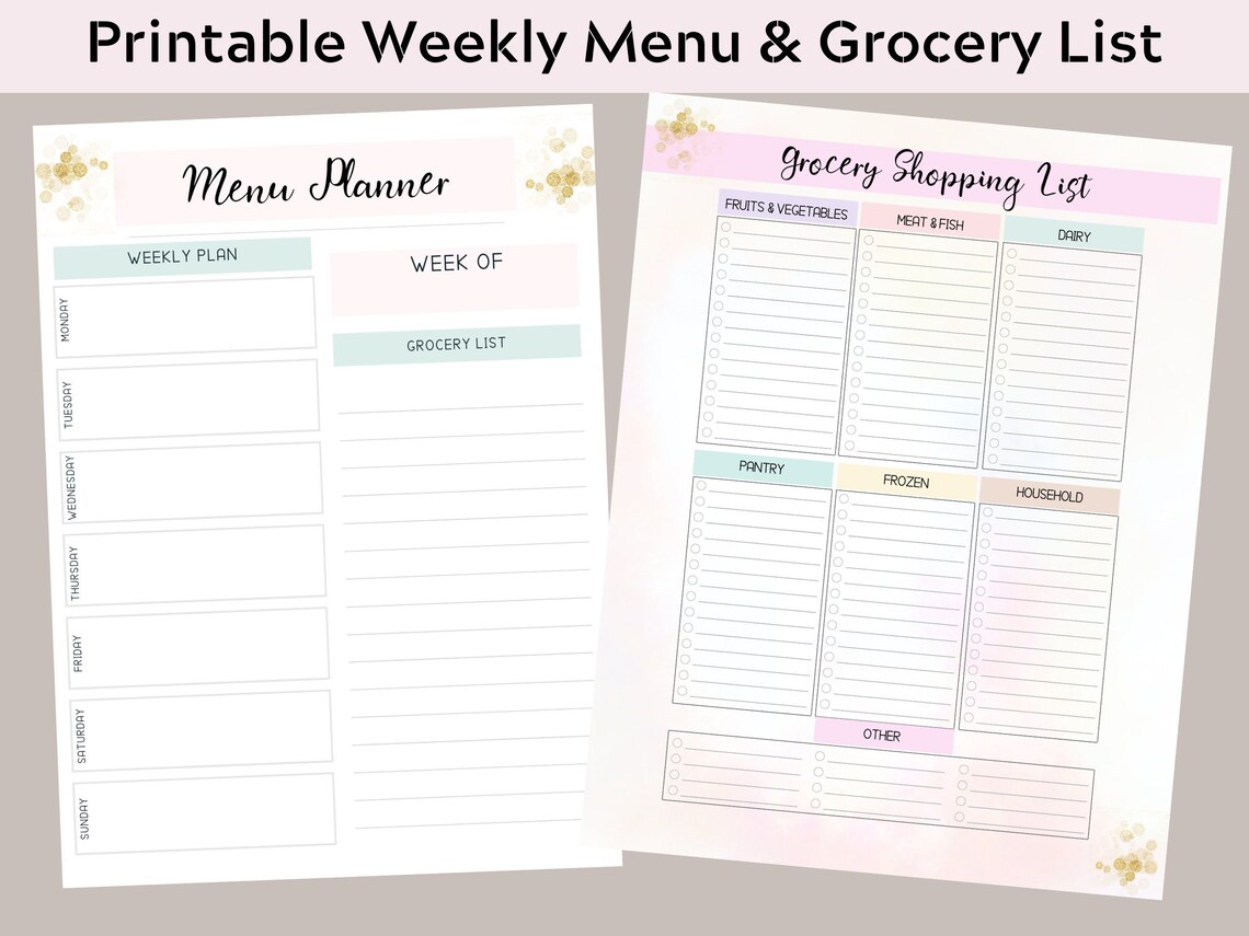 Weekly Meal Planner Printable With Grocery List Printable, Weekly Menu ...