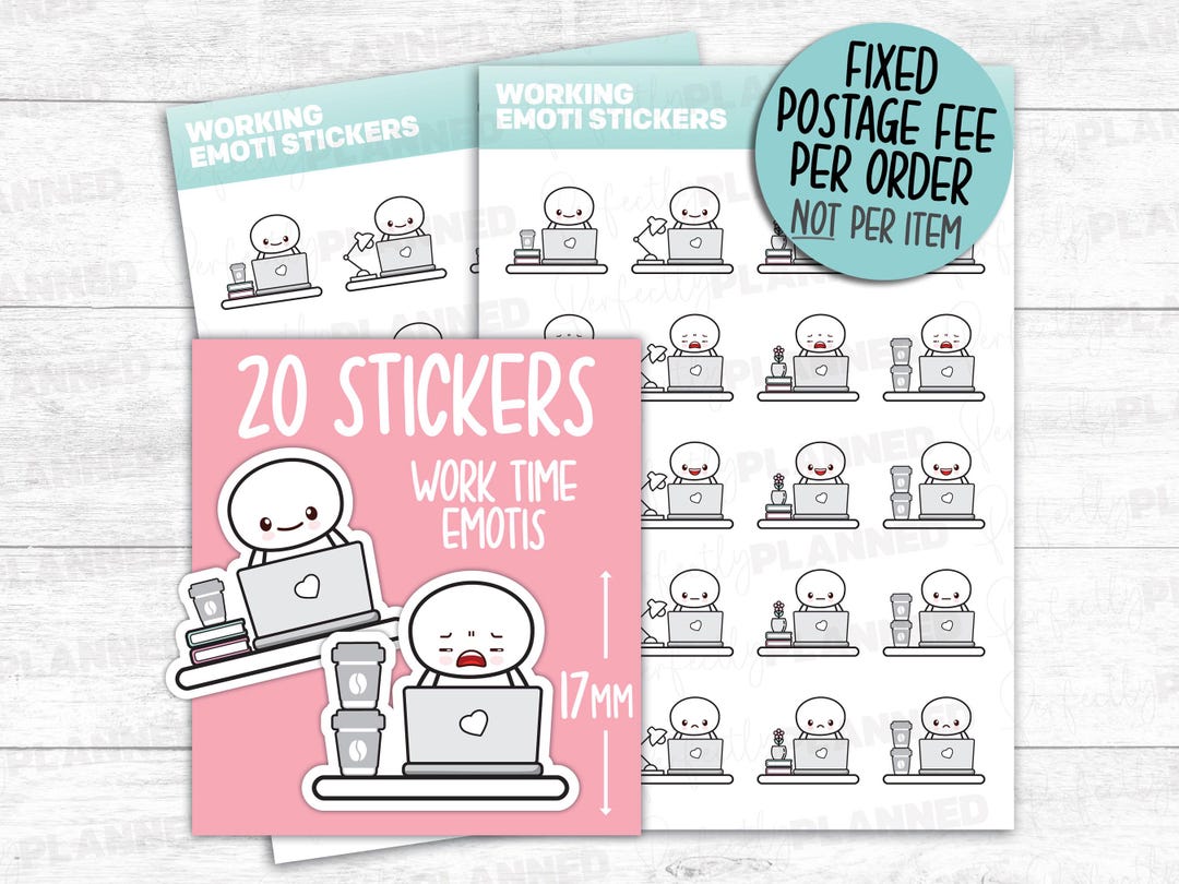 20 AT WORK / Office Day / Working From Home Emoti / Kawaii Stickers for ...