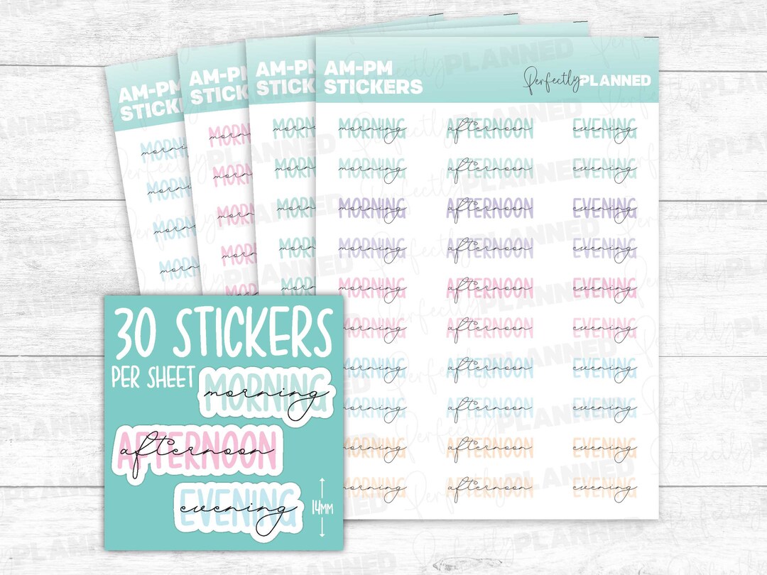 Morning, Afternoon, Evening Stickers, AM-PM Journal Stickers, A5 Sheet ...