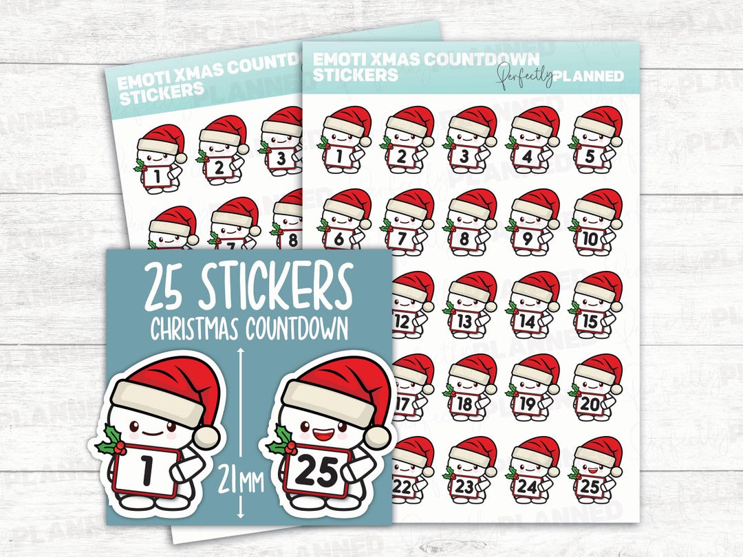 25 CHRISTMAS COUNTDOWN Emoti / Kawaii Stickers for Your Planner ...