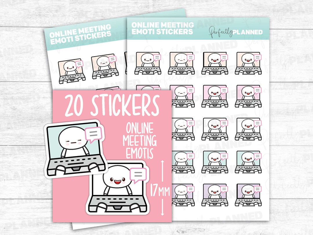 20 Cute Online Meeting Emoti/kawaii Stickers for Your Planner, Journal ...