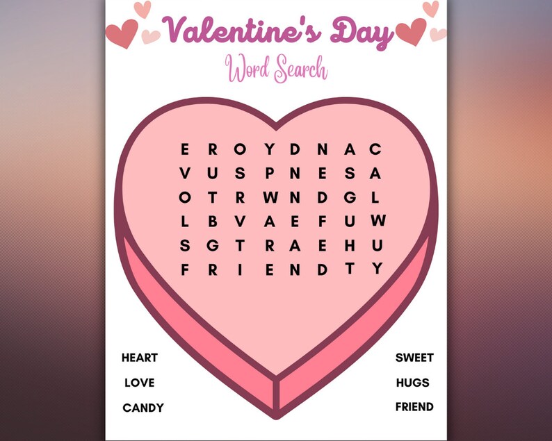 Valentine's Day Word Search | Instant Digital Download - Etsy