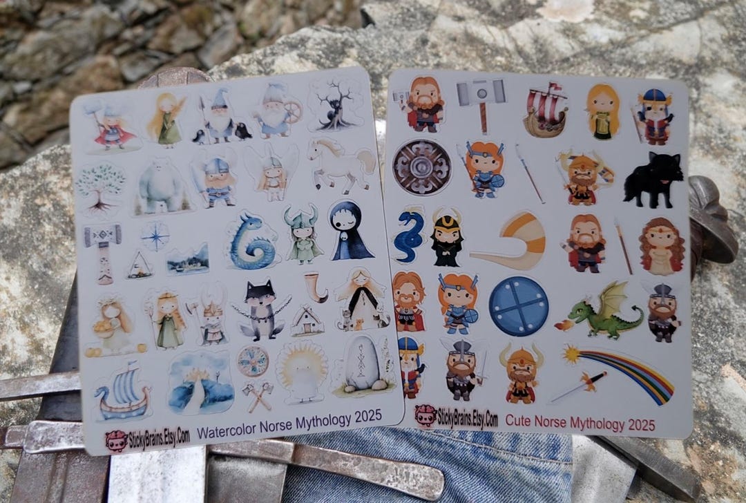 Norse Mythology Stickers – Watercolor or Cartoon Planner Stickers - Etsy