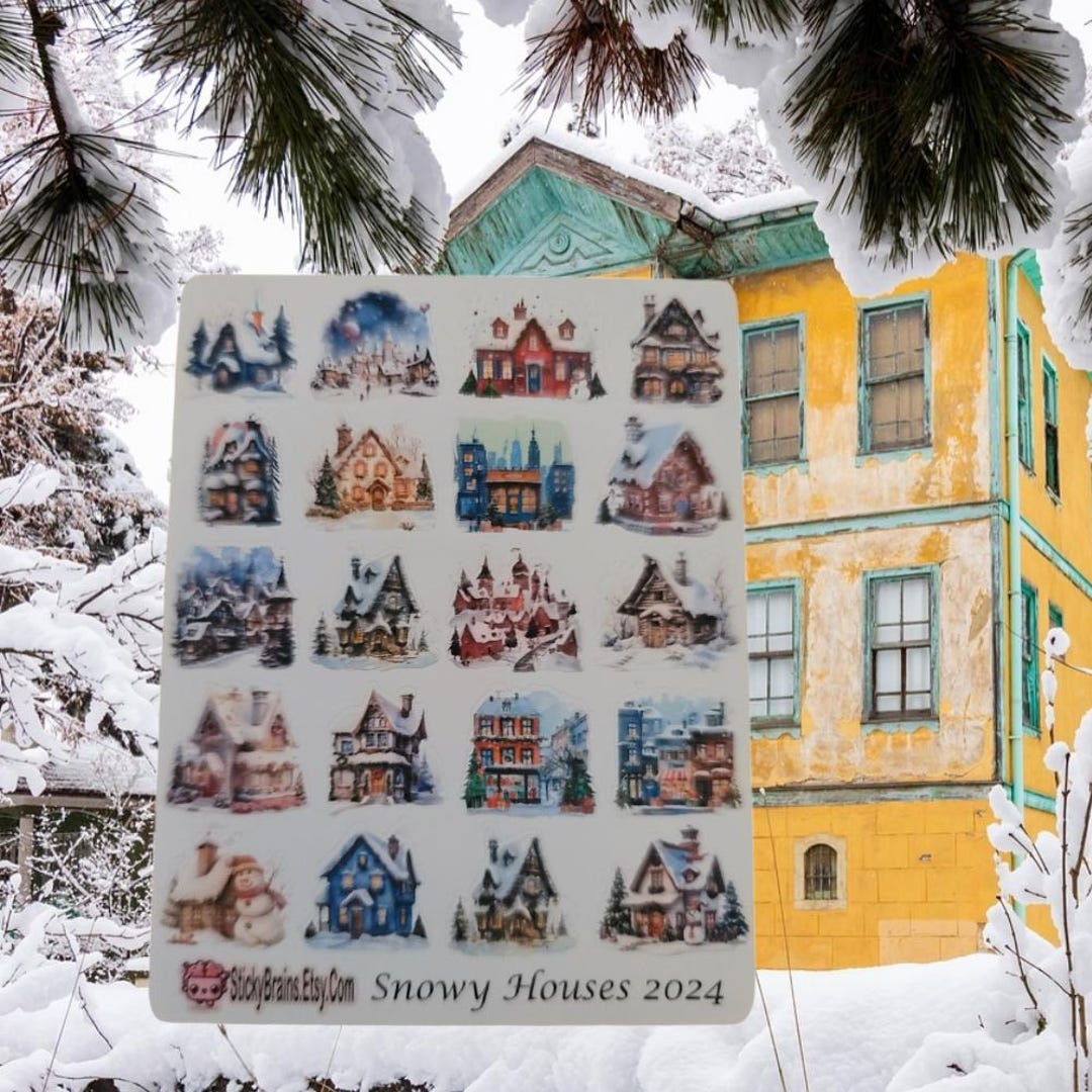 Snowy Houses Sticker Sheet | Winter Village Planner Stickers | Cozy ...