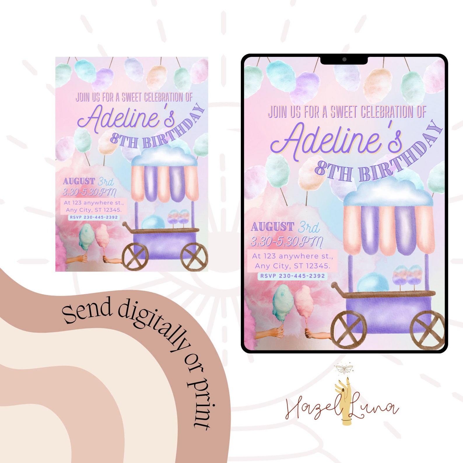 Cotton Candy Themed Birthday Invitation | Editable and Digital - Etsy