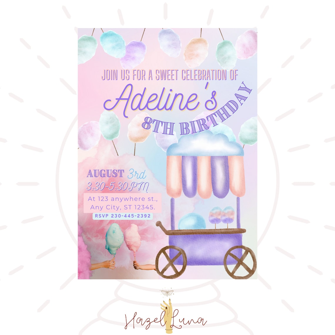 Cotton Candy Themed Birthday Invitation | Editable and Digital - Etsy