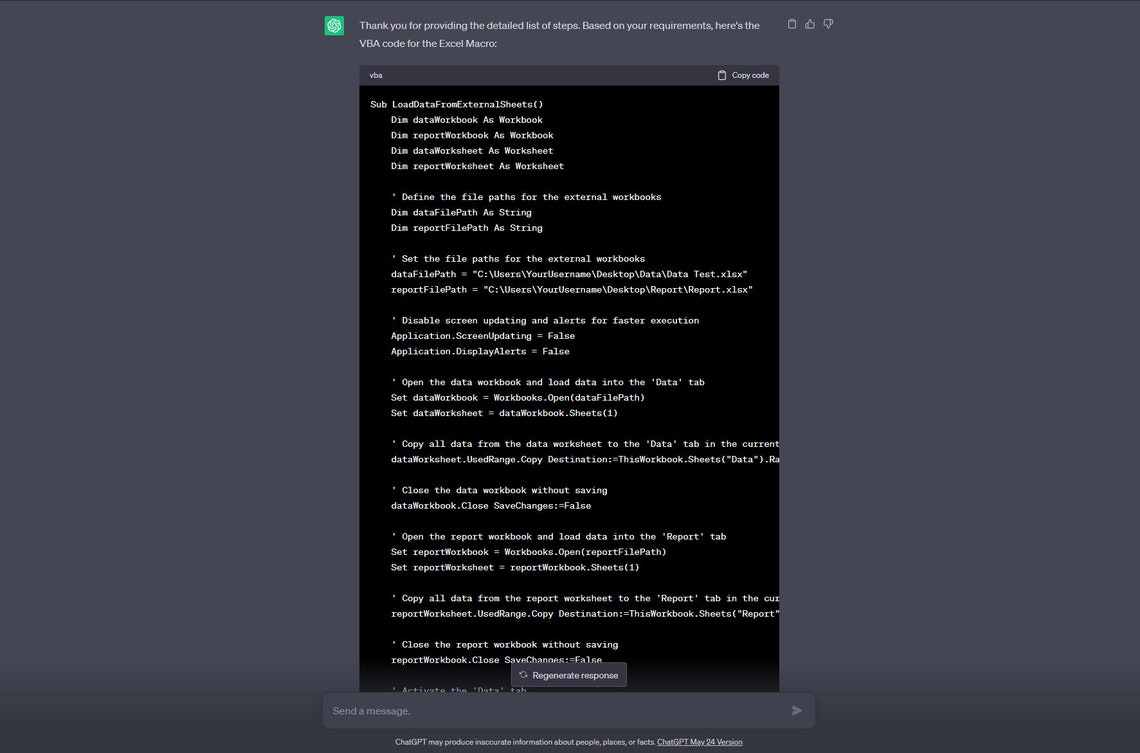 Chat GPT - Excel Macro Generator | Create an Excel Macro to Automate ...