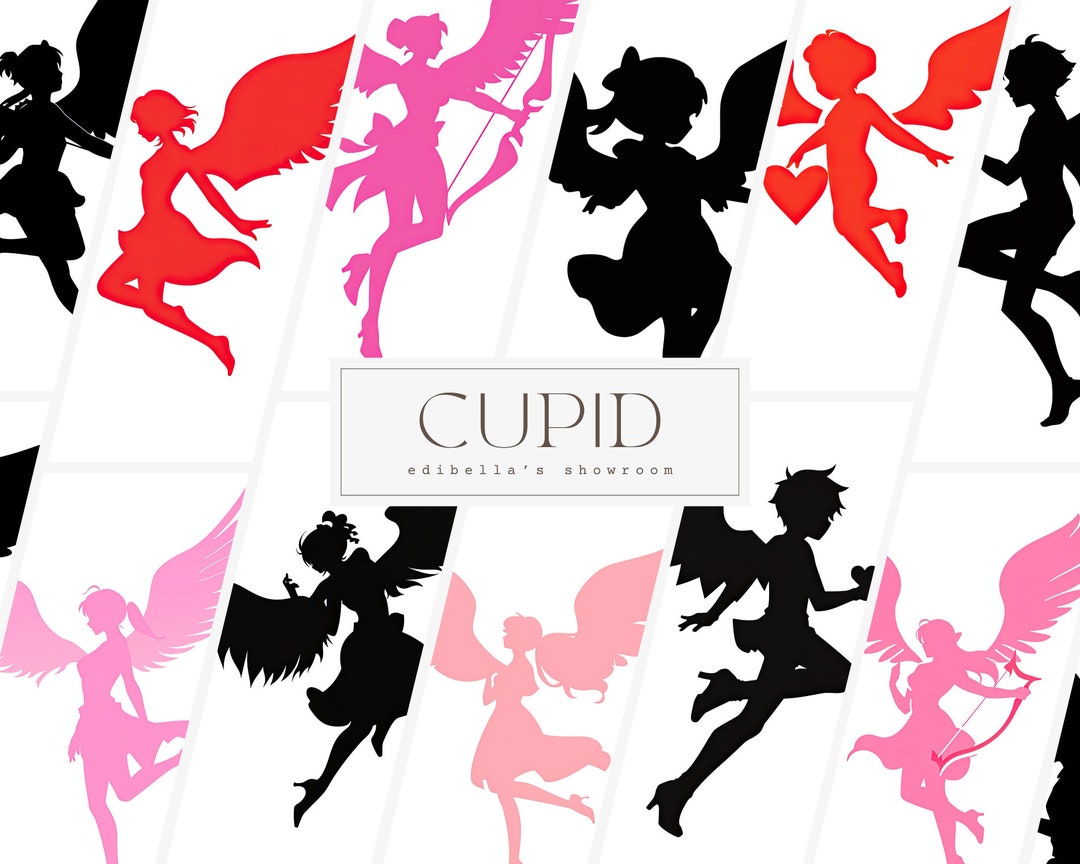 Cupid Silhouette | Set of 12 | Clipart Bundle | 300 DPI Jpgs | 300 DPI ...