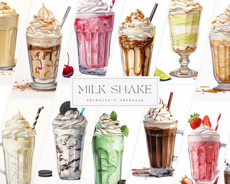 Milkshake | Set of 12 | Clipart Bundle | 300 DPI Jpegs | 300 DPI ...