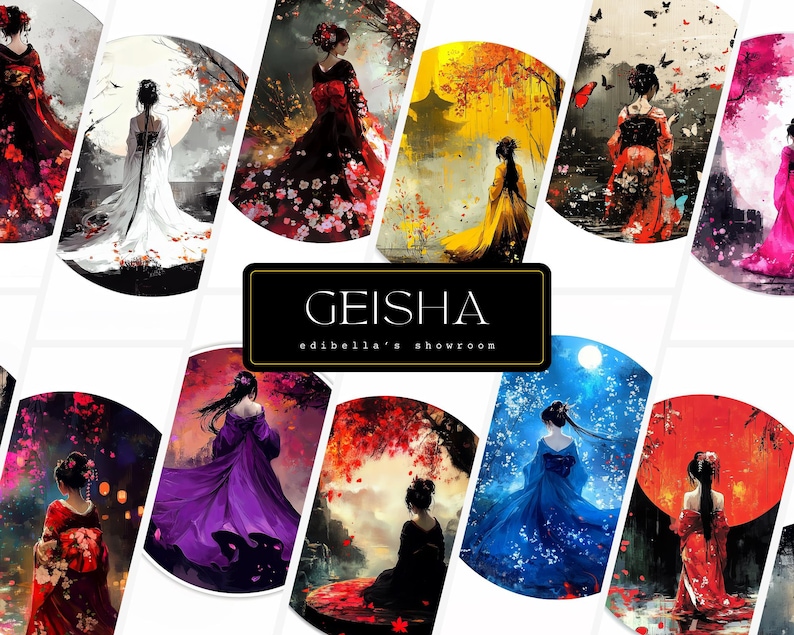 Geisha | Set of 12 | Clipart Bundle | 300 DPI Jpgs | 300 DPI ...