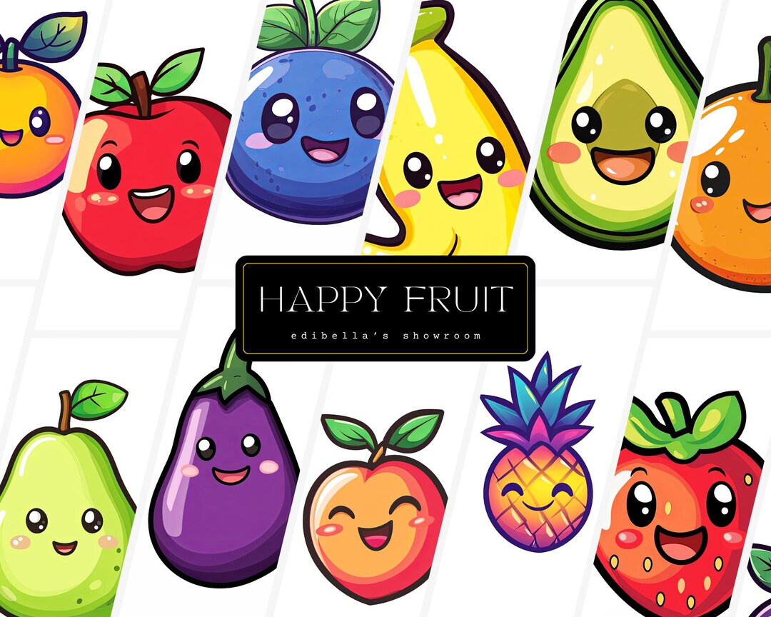 Happy Fruit | Set of 12 | Clipart Bundle | 300 DPI Jpgs | 300 DPI ...