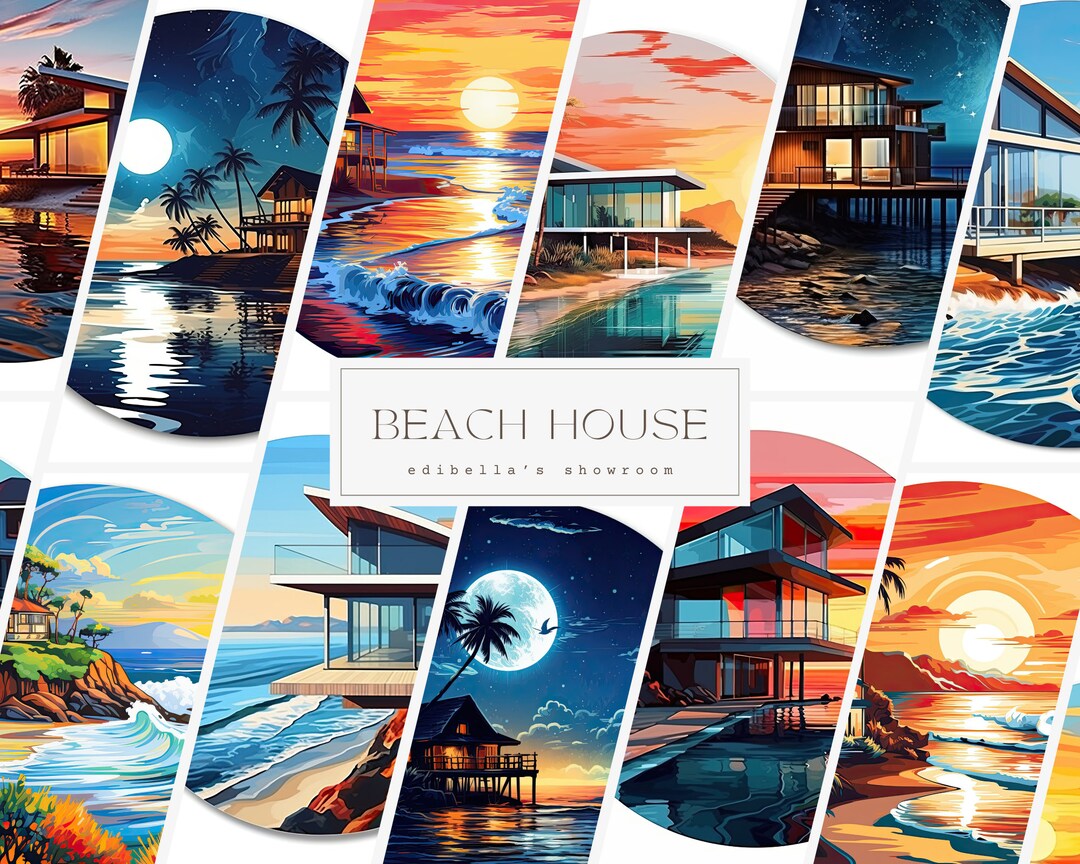 Beach House | Set of 12 | Clipart Bundle | 300 DPI Jpegs | 300 DPI ...