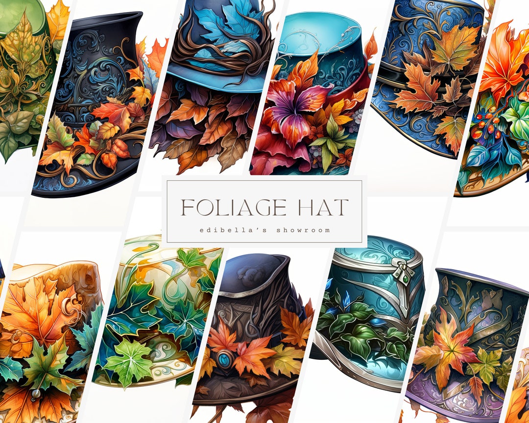 Foliage Hat | Set of 12 | Clipart Bundle | 300 DPI Jpegs | 300 DPI ...