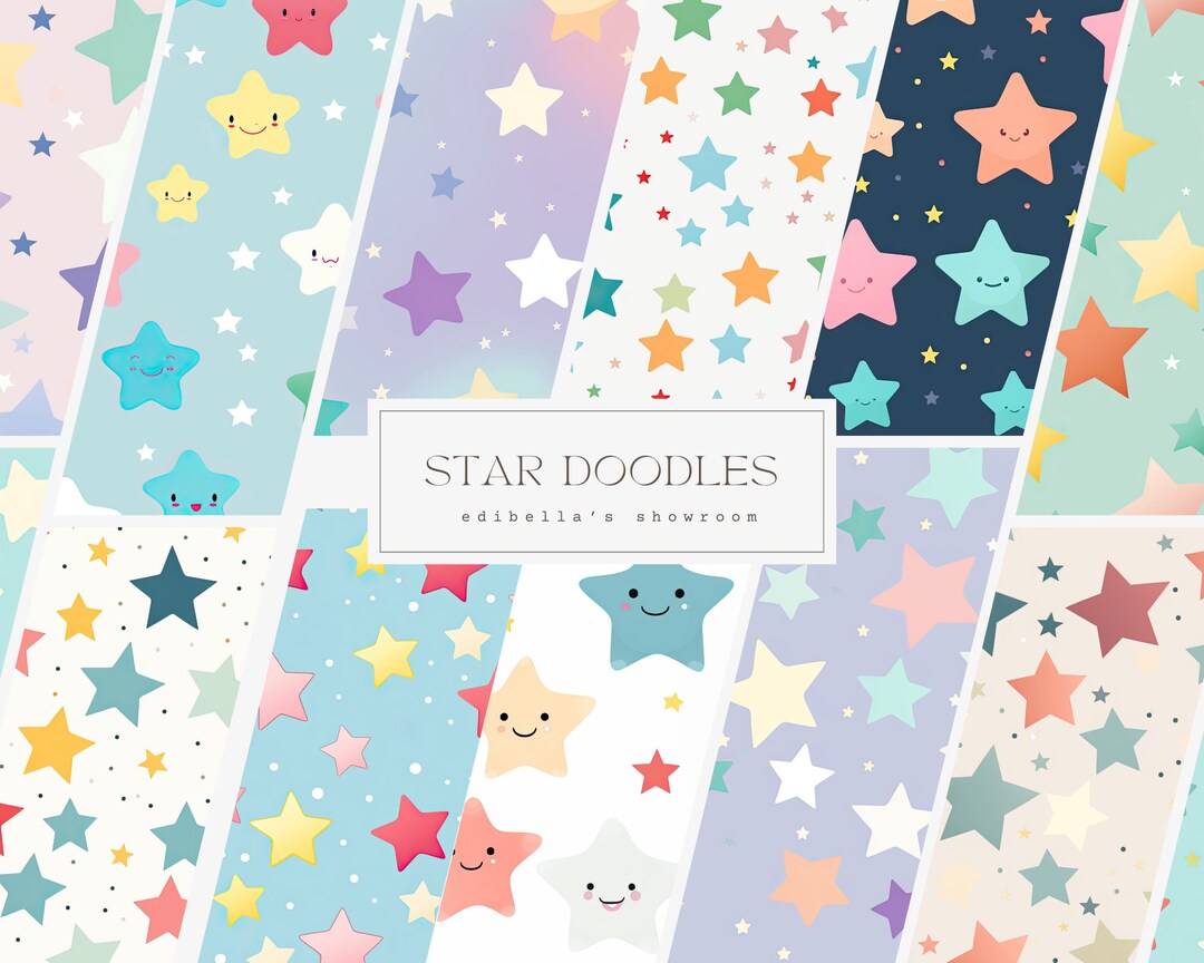 Star Doodles | Set of 12 | Seamless Digital Paper Bundle | 300 DPI High ...