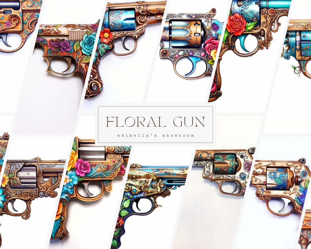 Floral Gun | Set of 12 | Clipart Bundle | 300 DPI Jpegs | 300 DPI ...