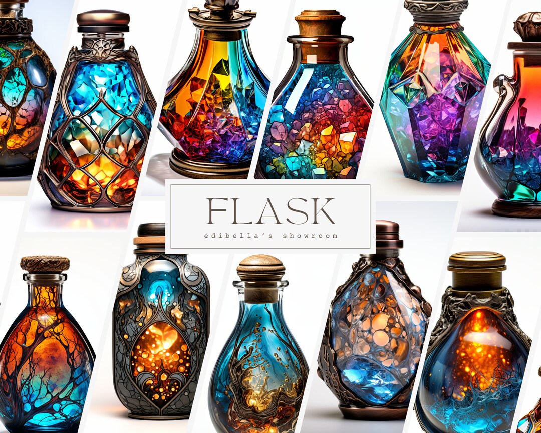 Flask | Set of 12 | Clipart Bundle | 300 DPI Jpegs | 300 DPI ...