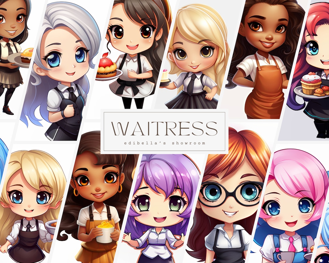 Waitress Set 2 | Set of 12 | Clipart Bundle | 300 DPI Jpegs | 300 DPI ...