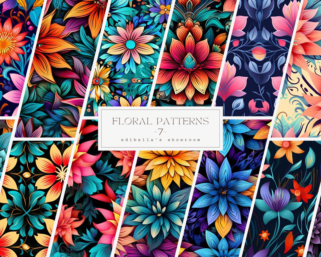 Floral Patterns 7 | Set of 12 | Seamless Digital Paper Bundle | 300 DPI ...