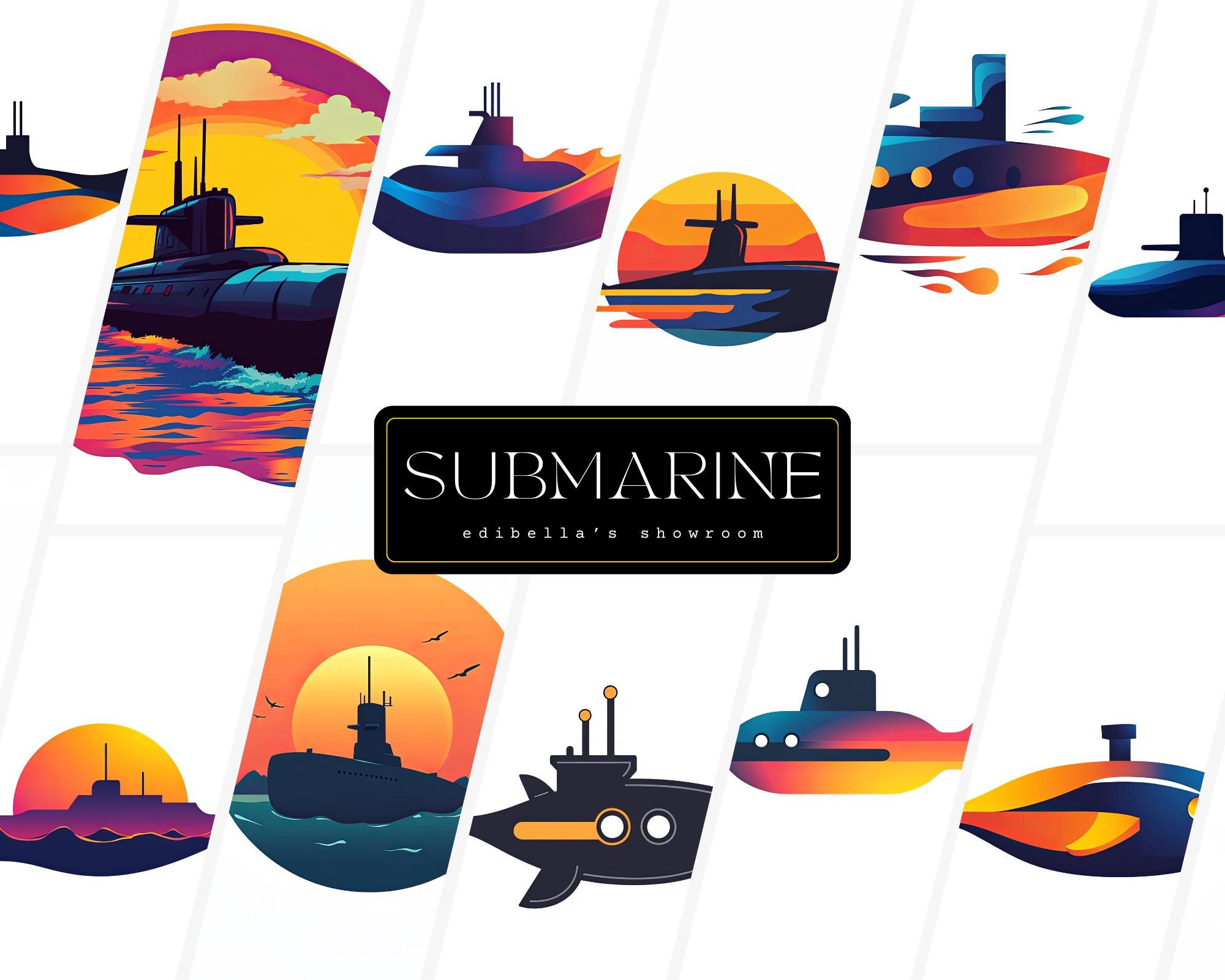 Submarine | Set of 12 | Clipart Bundle | 300 DPI Jpgs | 300 DPI ...