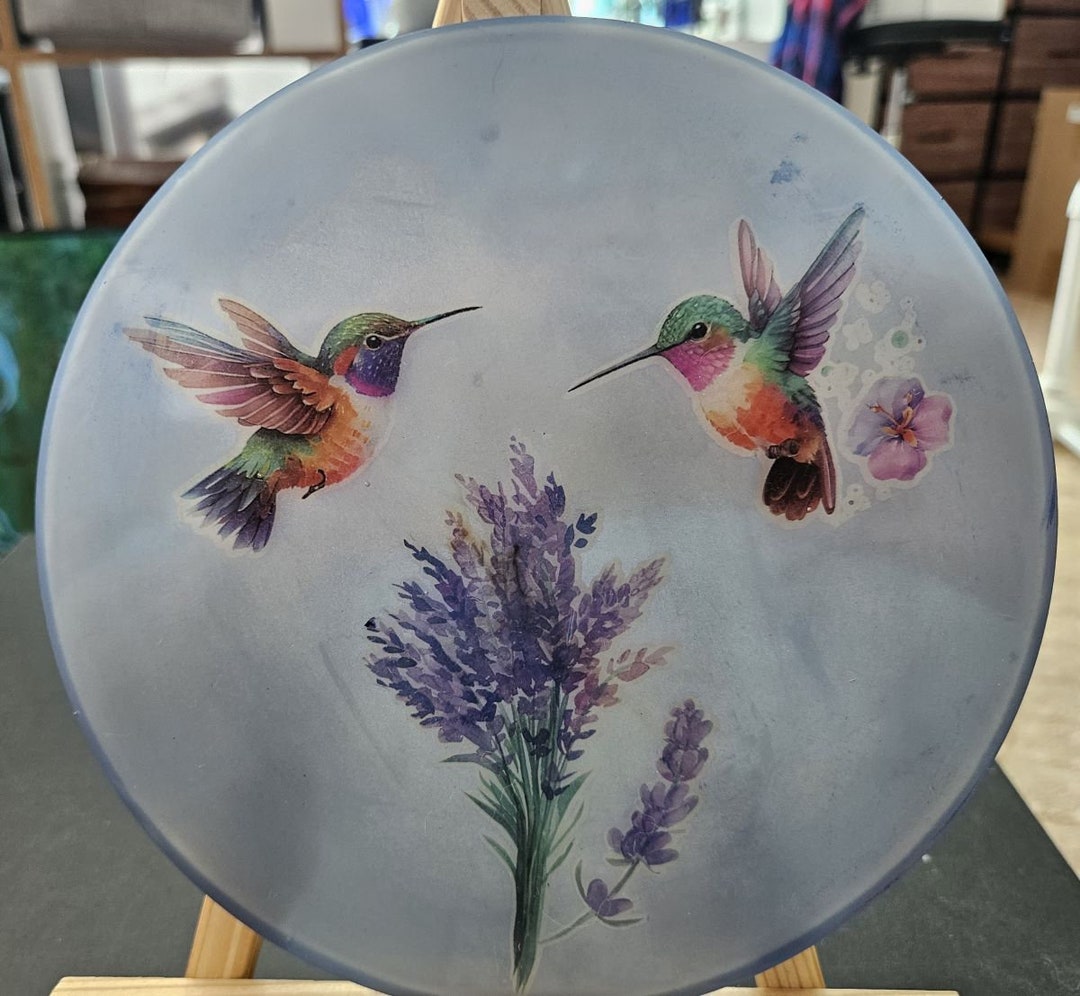 Hummingbirds With Flowers on Round Tile - Etsy