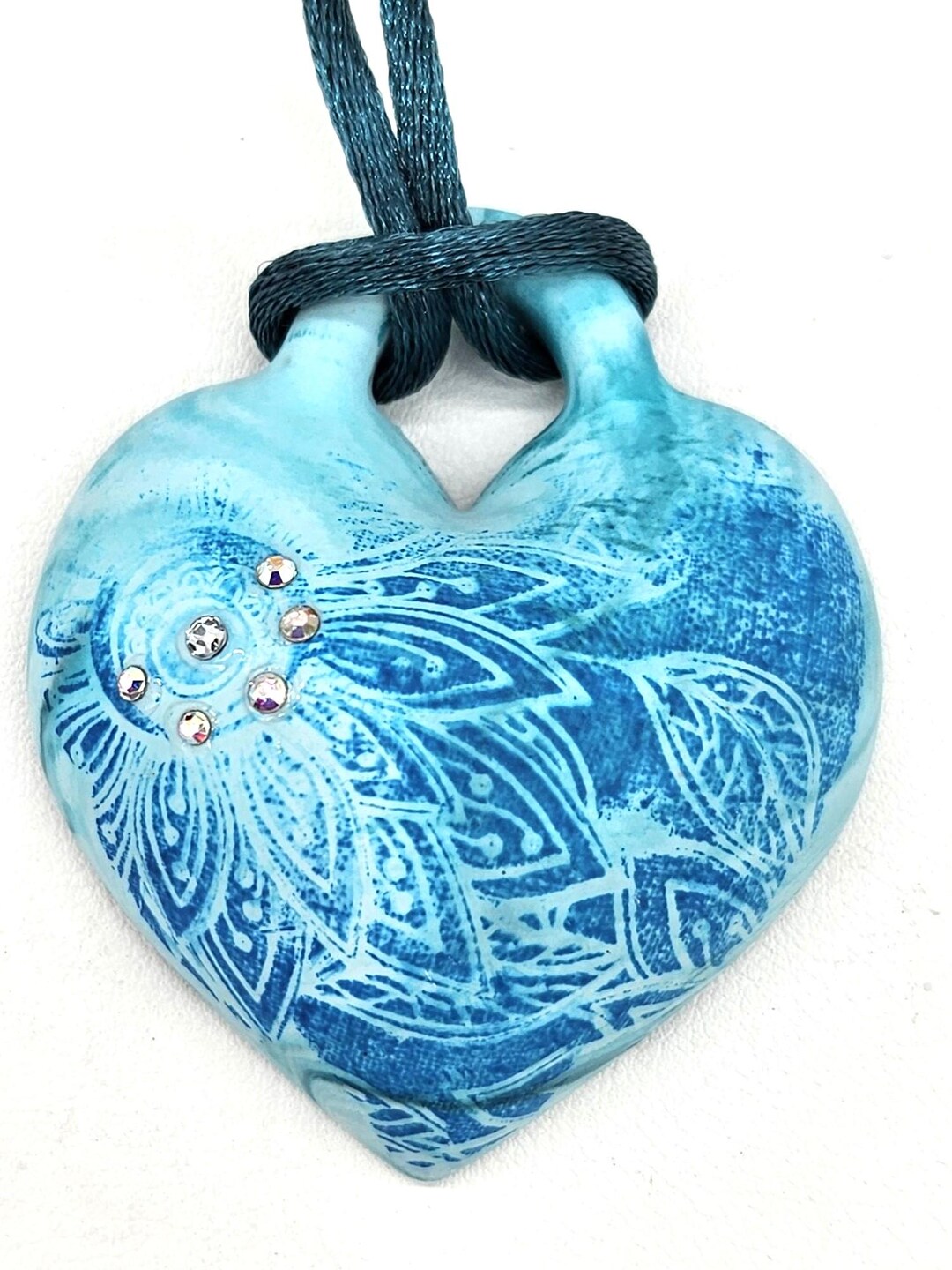 Blue Puffy Heart With a Darker Blue Stamped Design - Etsy