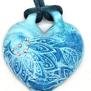 Blue Puffy Heart With a Darker Blue Stamped Design - Etsy