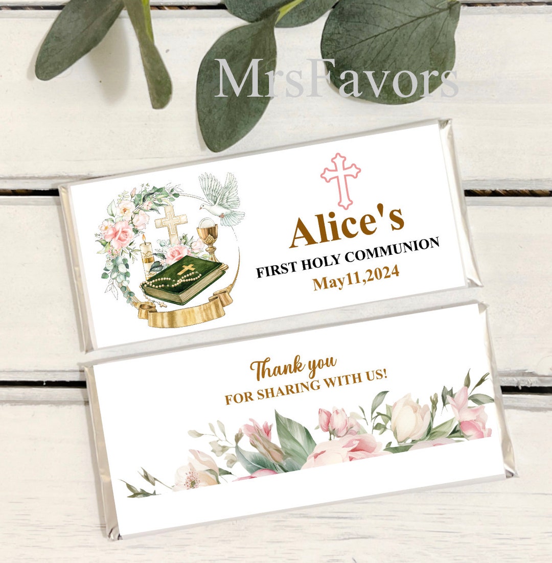 Personalized Hershey's Chocolate Bar Favors, First Communion, Set of 12 ...