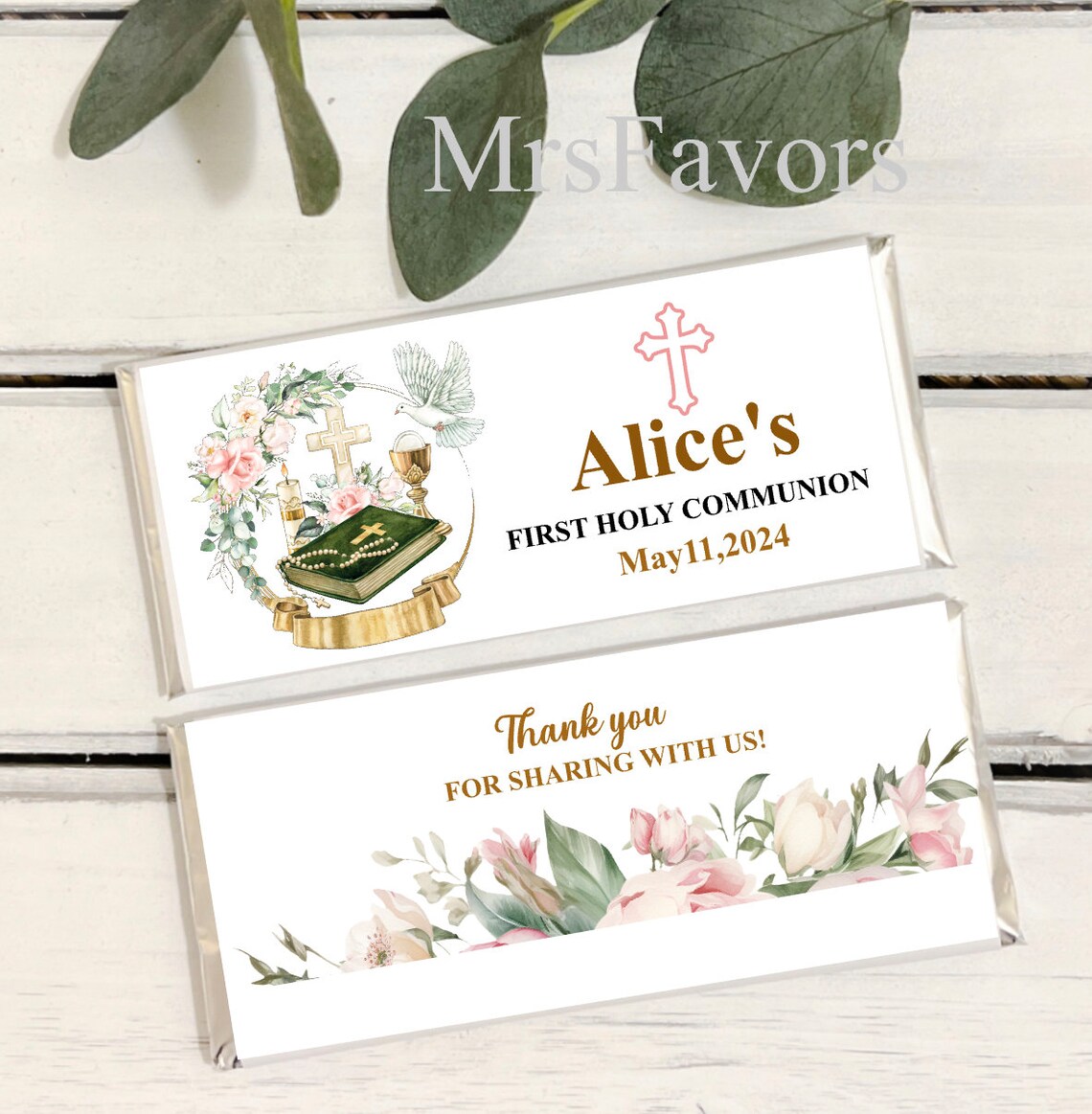 Set of 12 Hershey's Chocolate Bars,girls First Communion Favor ...